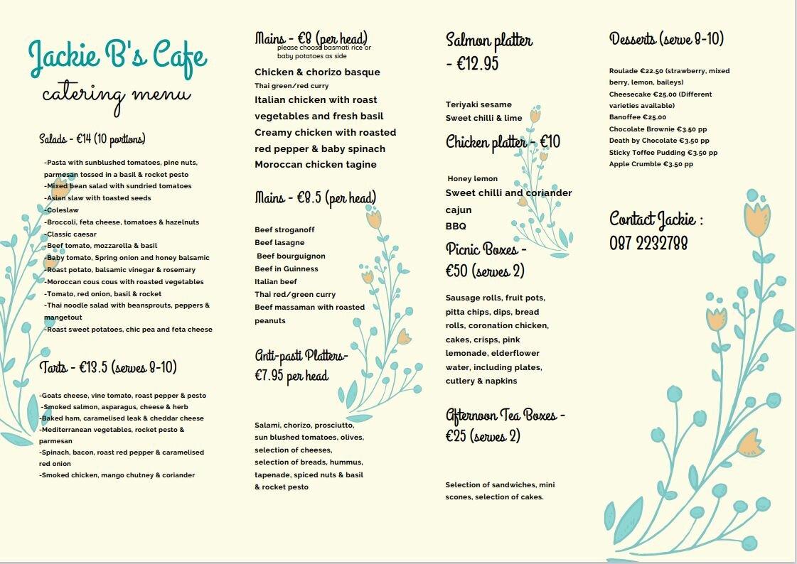Menu at Jackie B's Cafe, Wicklow