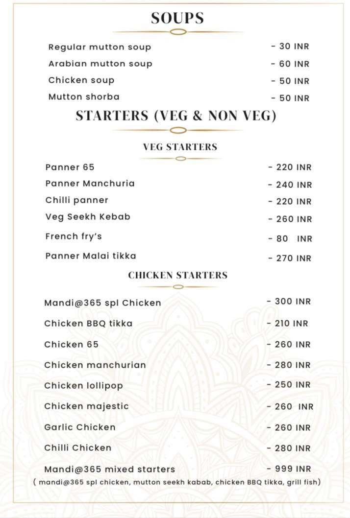 Menu at Mandi365, Sangareddy