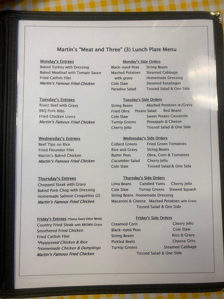 Menu at Martin's Restaurant, Montgomery