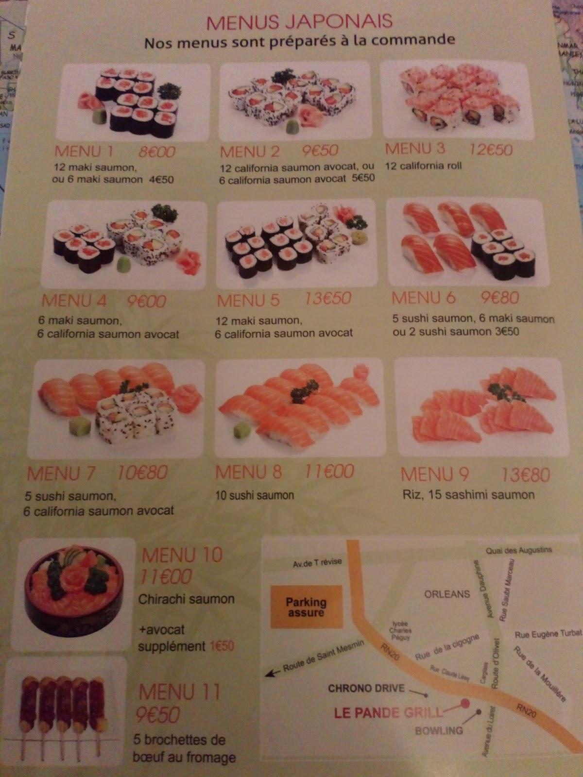 Menu au Panda Grill restaurant, Orléans