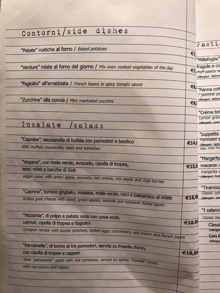 Menu at Ristorante Dillà, Rome