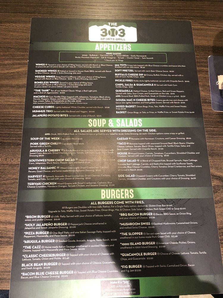 Menu at The 303 Sports Grill pub & bar, Littleton