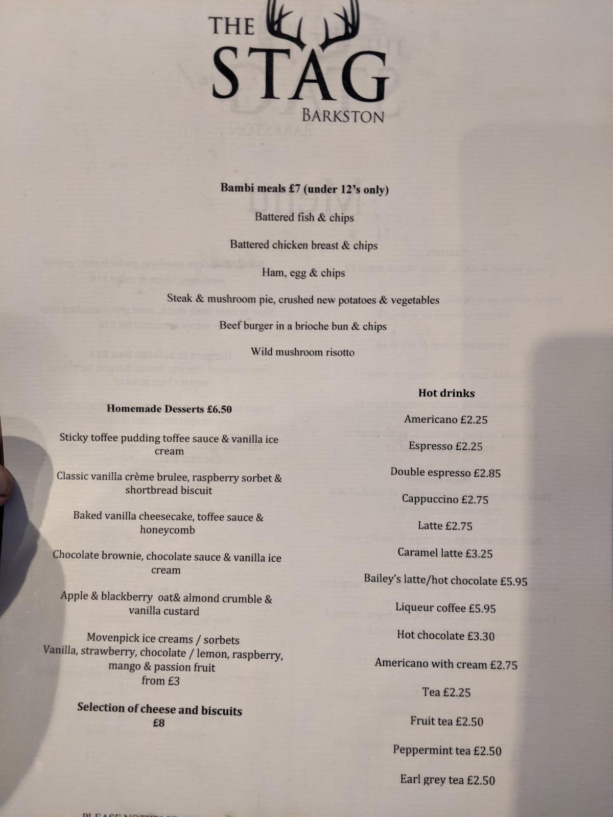 Menu at The Stag Barkston, Grantham