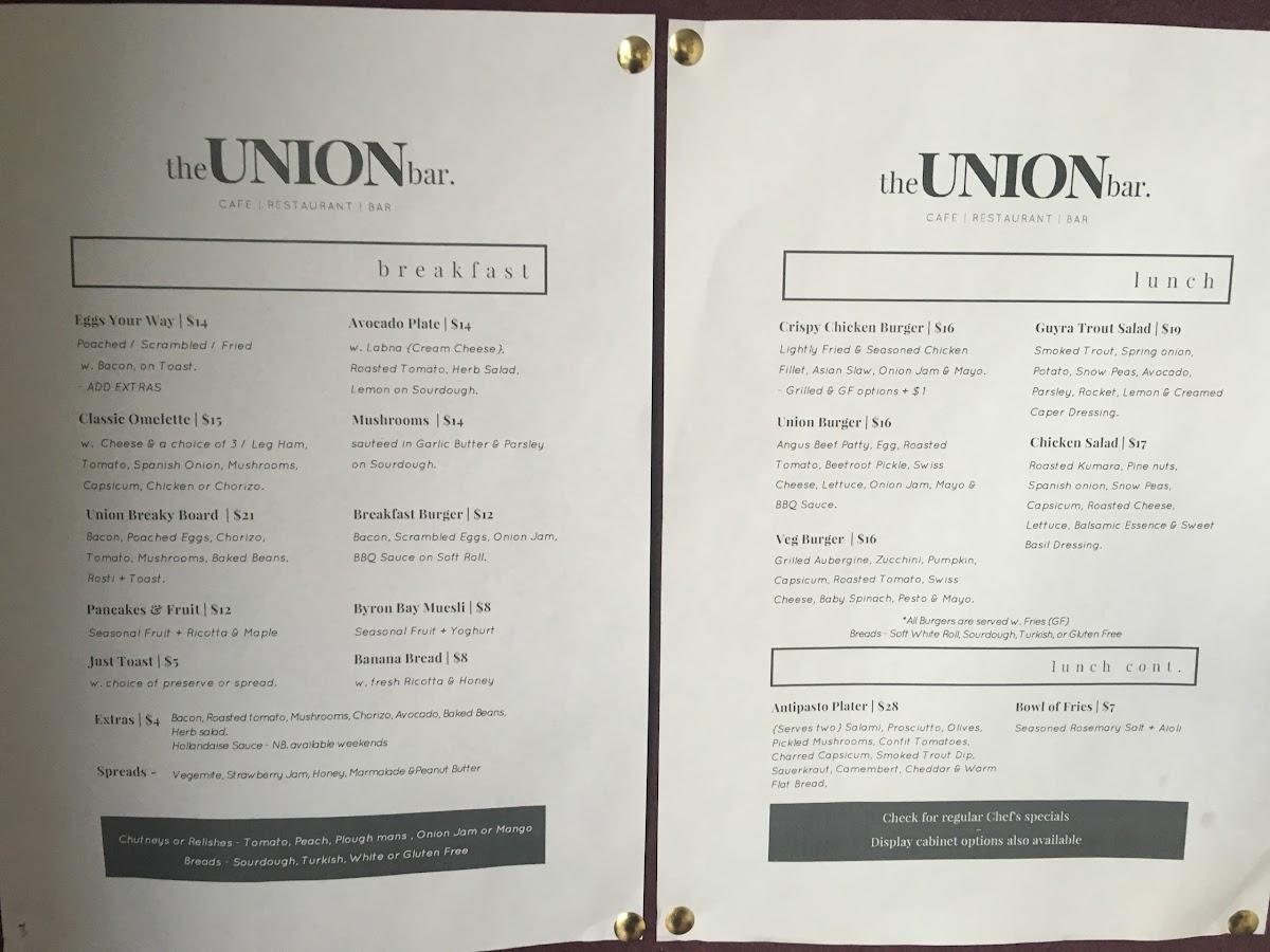 Menu at The Union Inverell pub & bar, Inverell