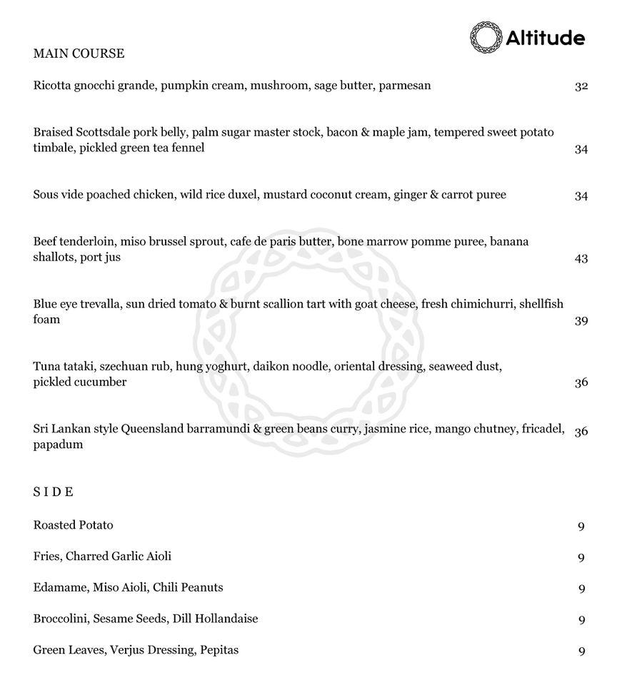 Menu at Altitude Restaurant & Functions, Lauderdale