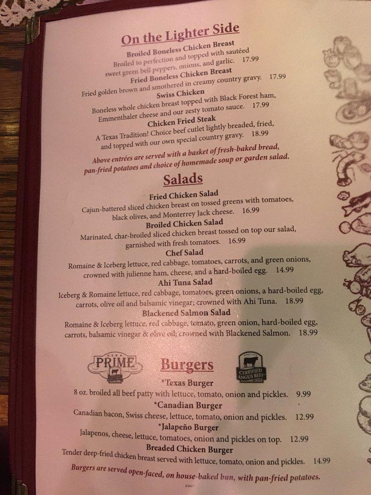 Menu at Friedhelm's Bavarian Inn Restaurant /Bar, Fredericksburg