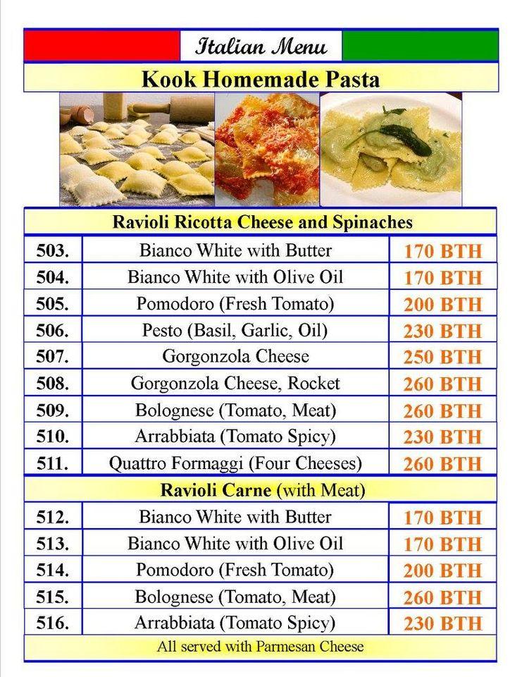 Menu at Kook restaurant, Rawai
