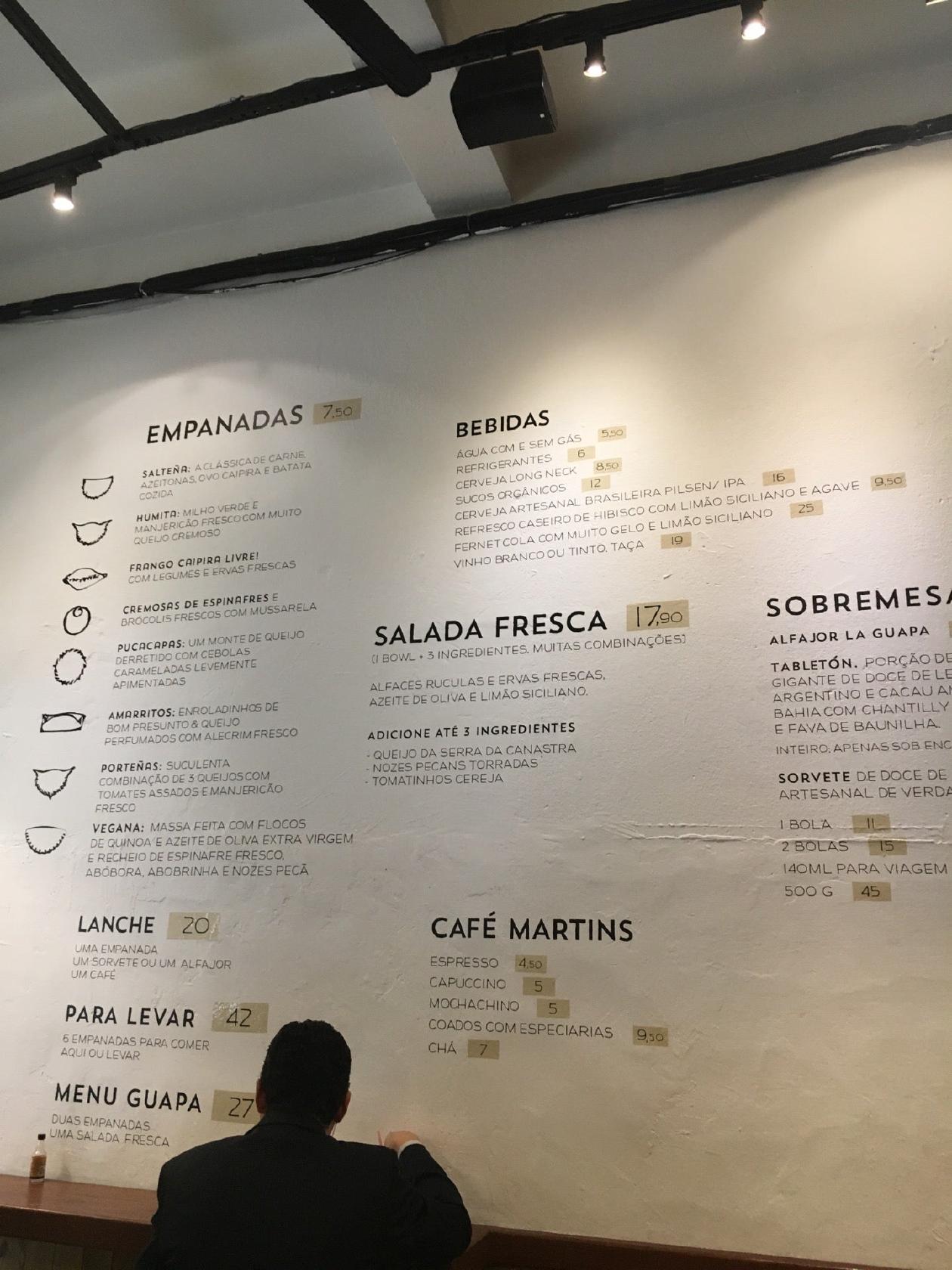 Menu em La Guapa Empanadas café, São Paulo, R. Bandeira Paulista