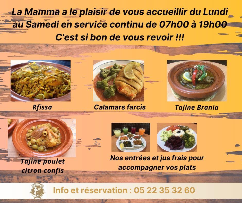 Menu at La mamma restaurant, Casablanca