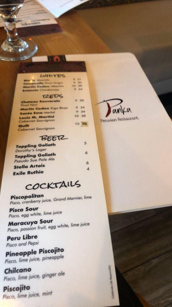 Carta de Panka Peruvian Restaurant, Des Moines