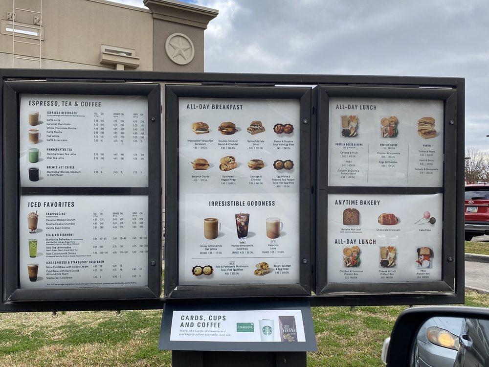 Menu at Starbucks restaurant, Houston, North Fwy