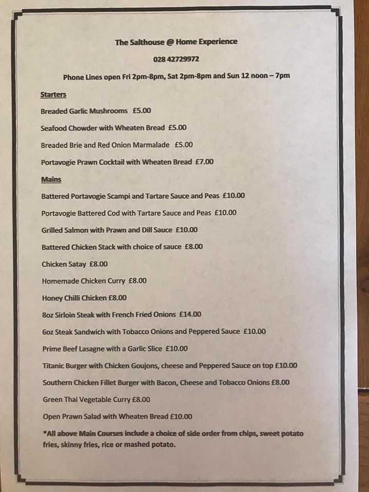 Menu at Salthouse Restaurant, Portaferry