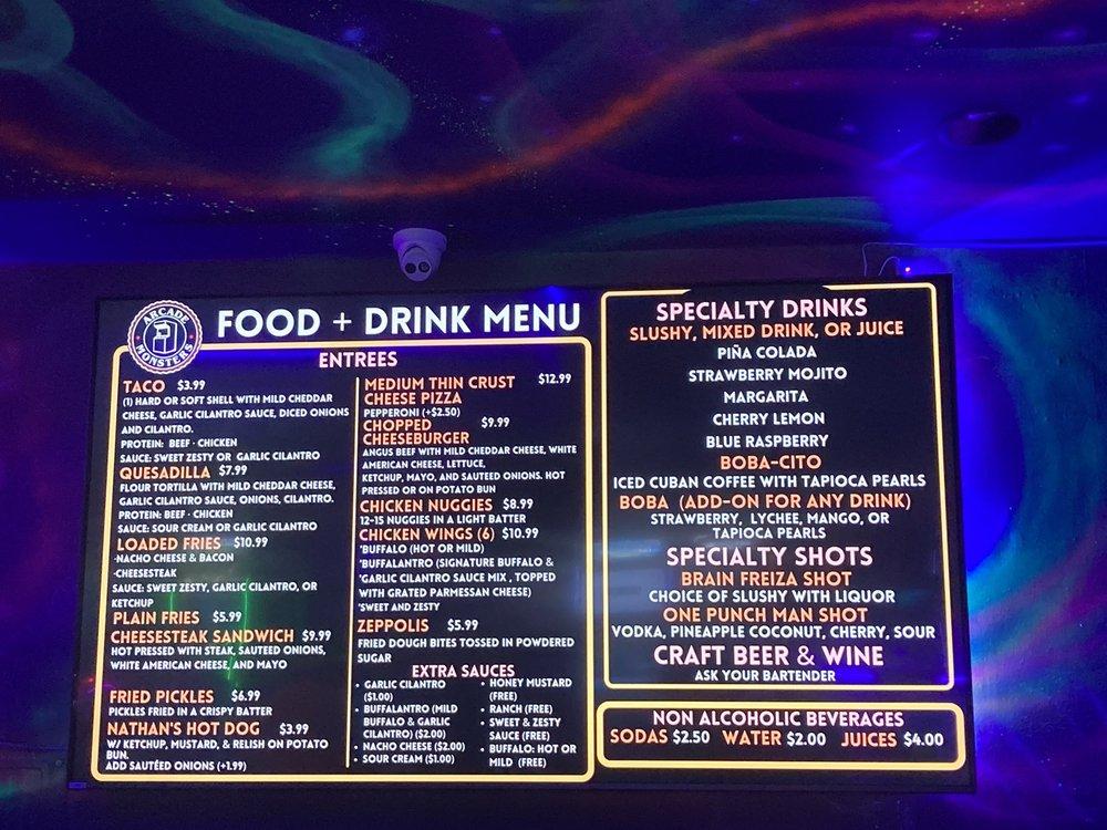 Menu at Arcade Monsters Melbourne pub & bar, Melbourne