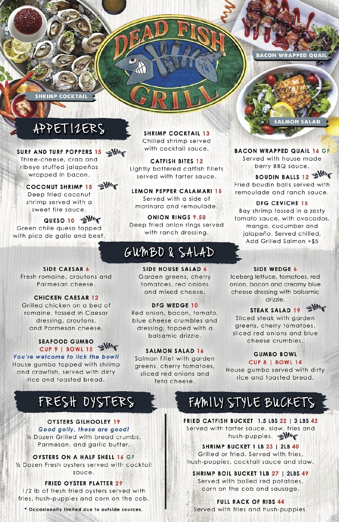 Menu at Dead Fish Grill restaurant, Belton