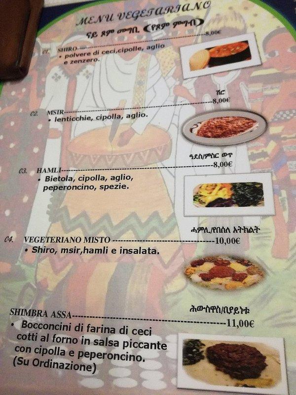Menu da Habesha Restaurant, Bologna