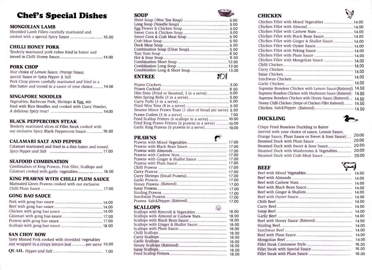 Menu at Hing Chinese Restaurant, Labrador