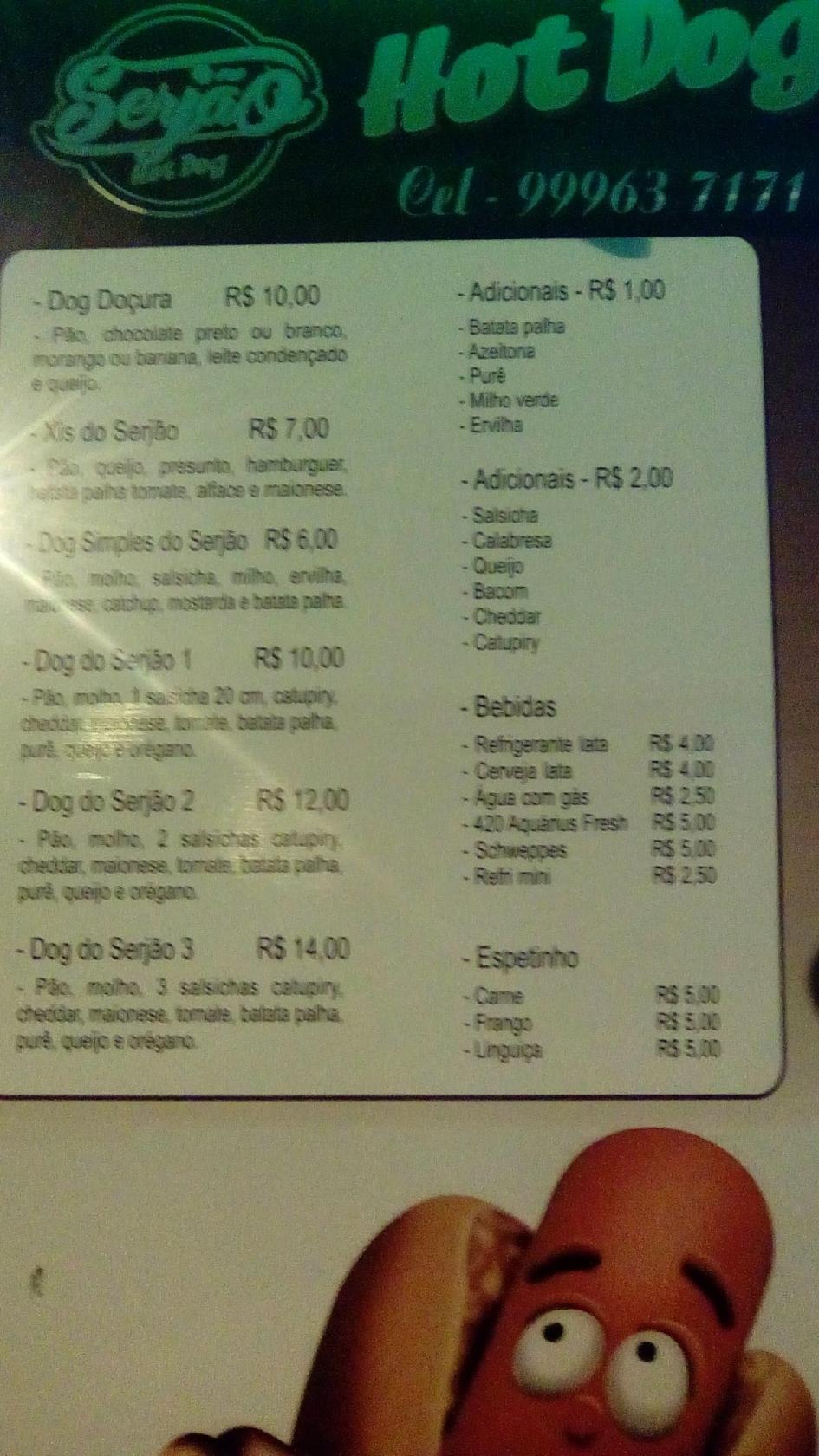 Menu at Hot Dog do Serjão restaurant, Lages