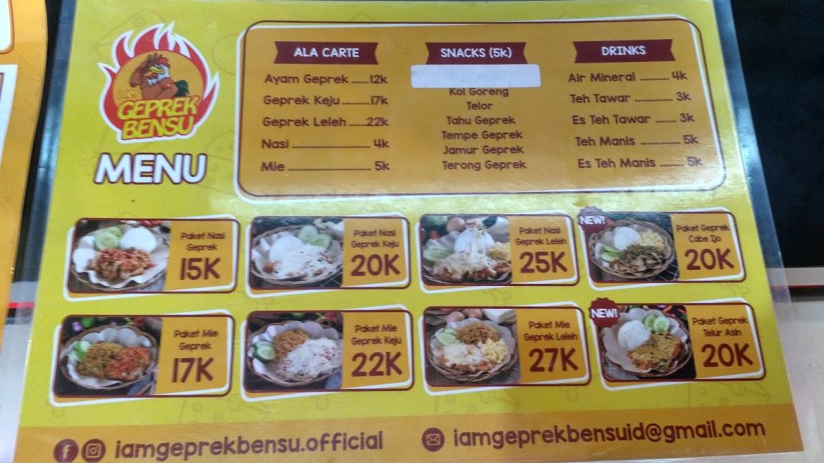 Menu at I Am Geprek Bensu Binus Rawabelong restaurant, West Jakarta