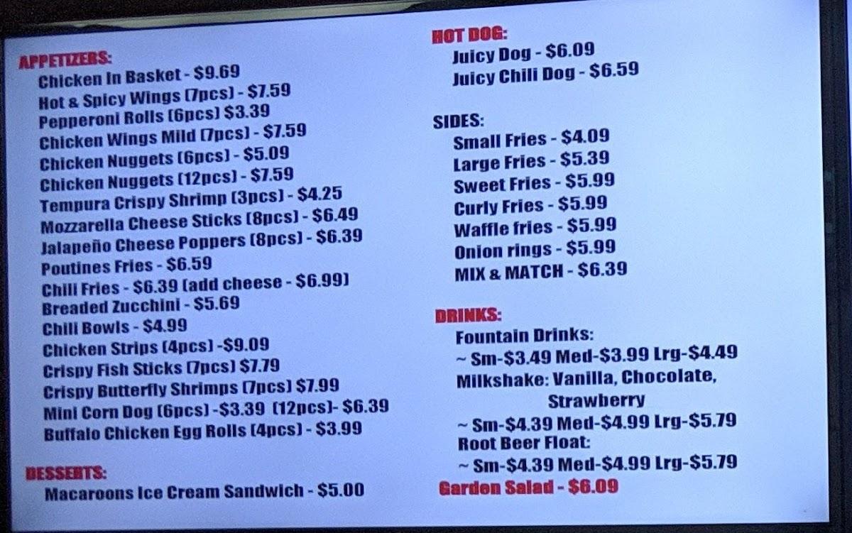 Carta del restaurante Juicy Burger, San Jose, 630 Blossom Hill Rd
