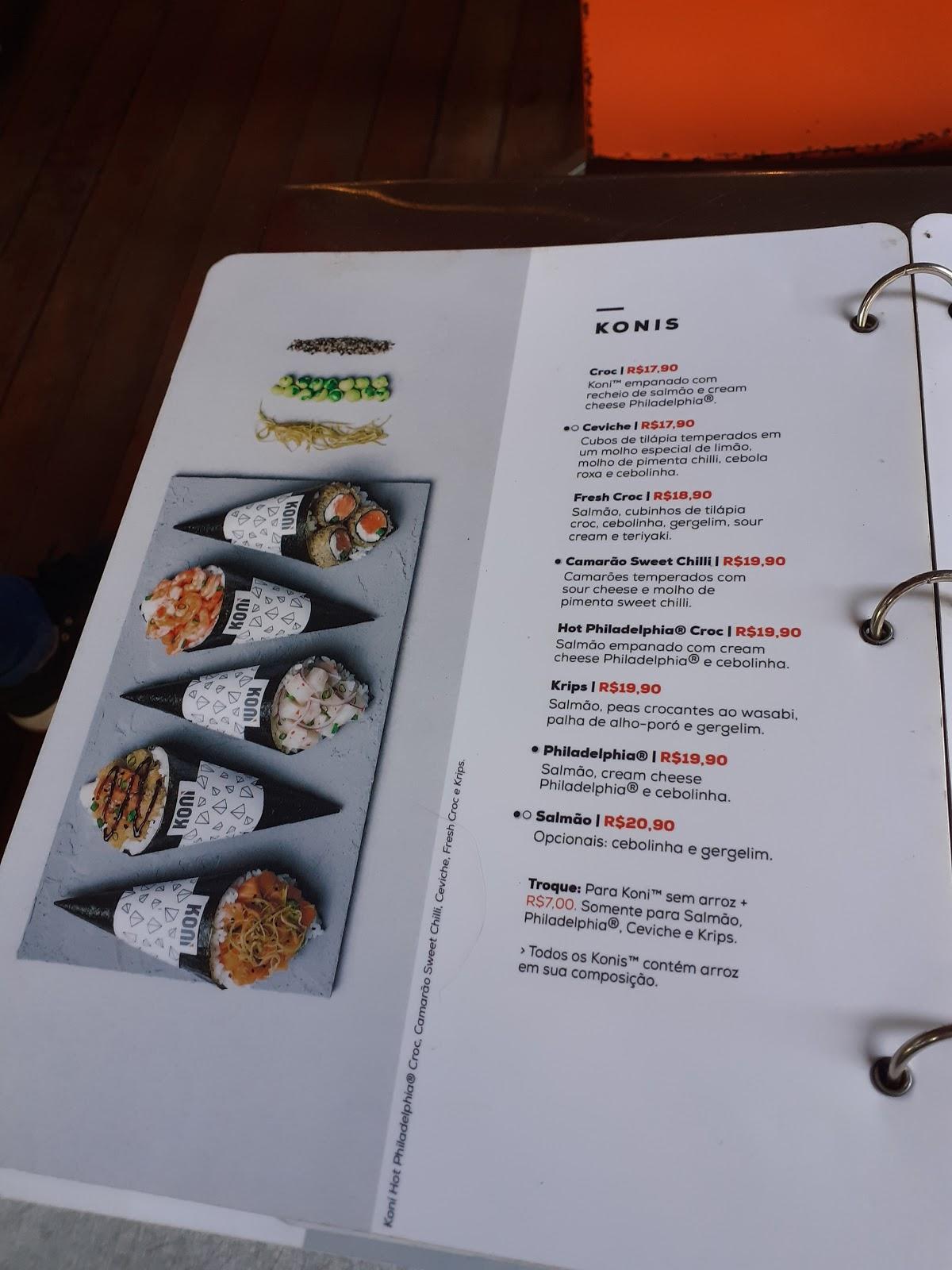 Menu em Koni Leblon restaurante, Rio de Janeiro, Av. Ataulfo de Paiva