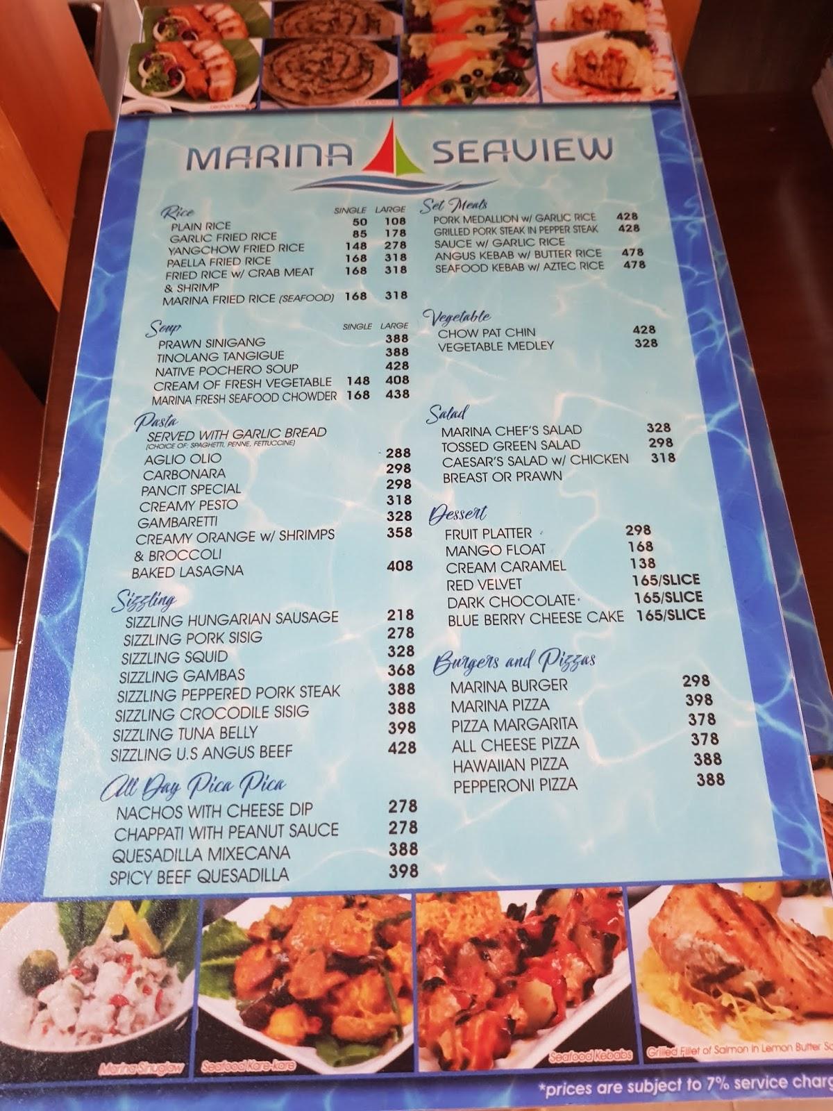 Carta del restaurante Marina Seaview Resto Lounge Corporation, Lapulapu