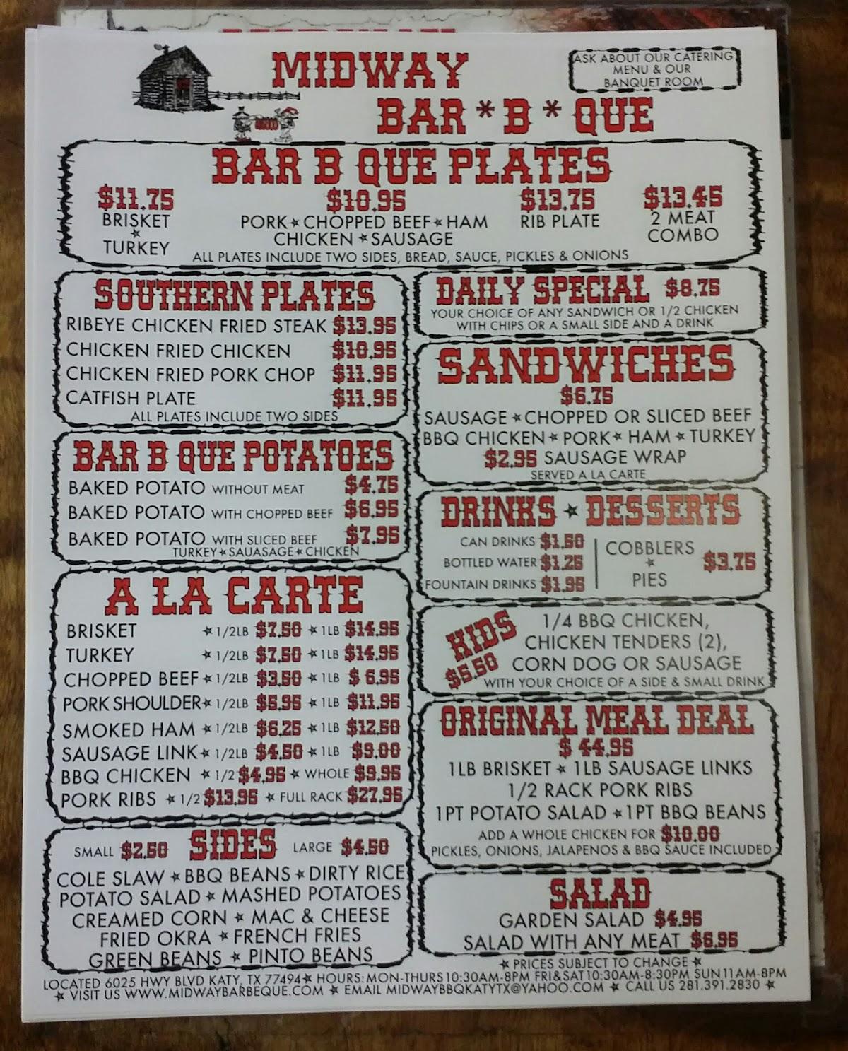 Menu at Midway BBQ, Katy