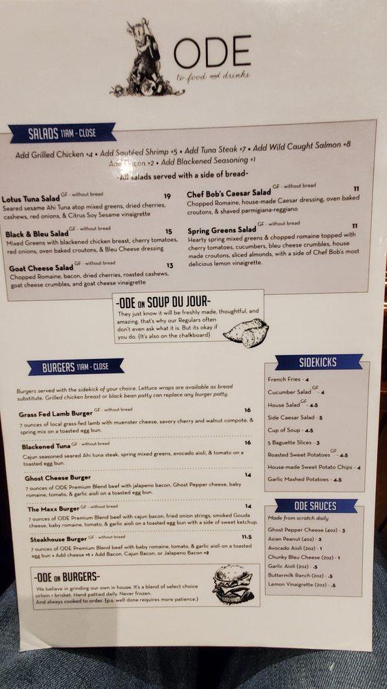 Menu at Ode to Food and Drinks pub & bar, Sioux Falls