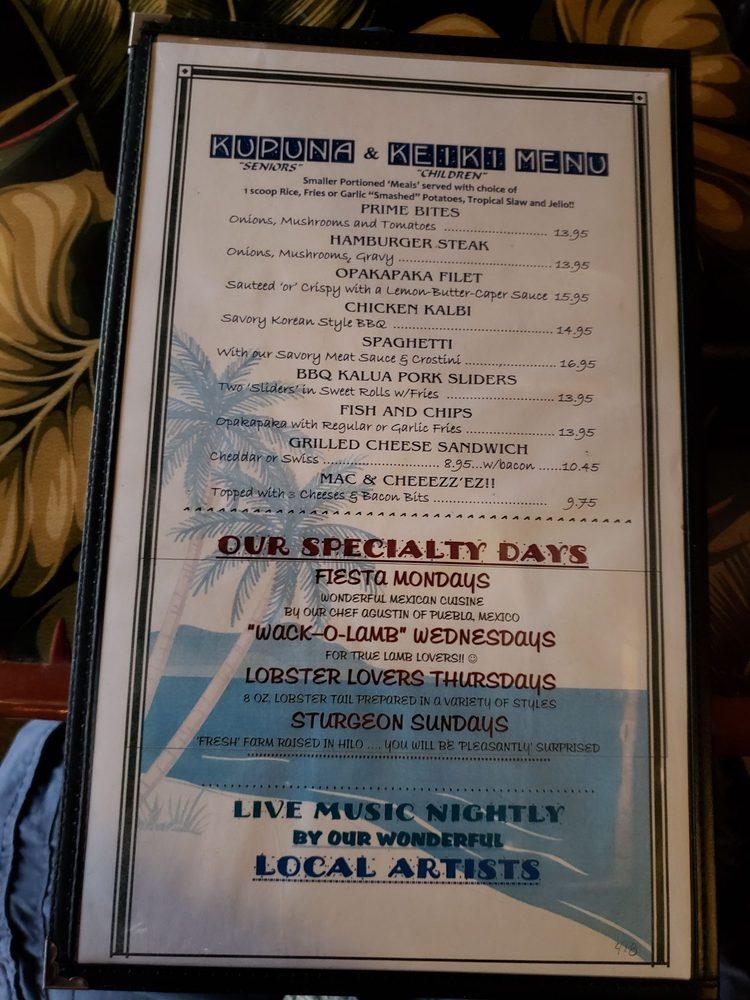 Menu at Ponds Hilo restaurant, Hilo
