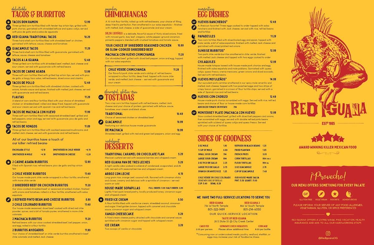 Menu at Red Iguana 2 restaurant, Salt Lake City