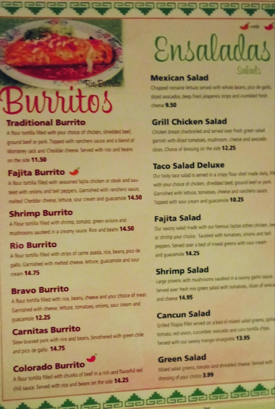 Menu at Rio Bravo restaurant, Montrose