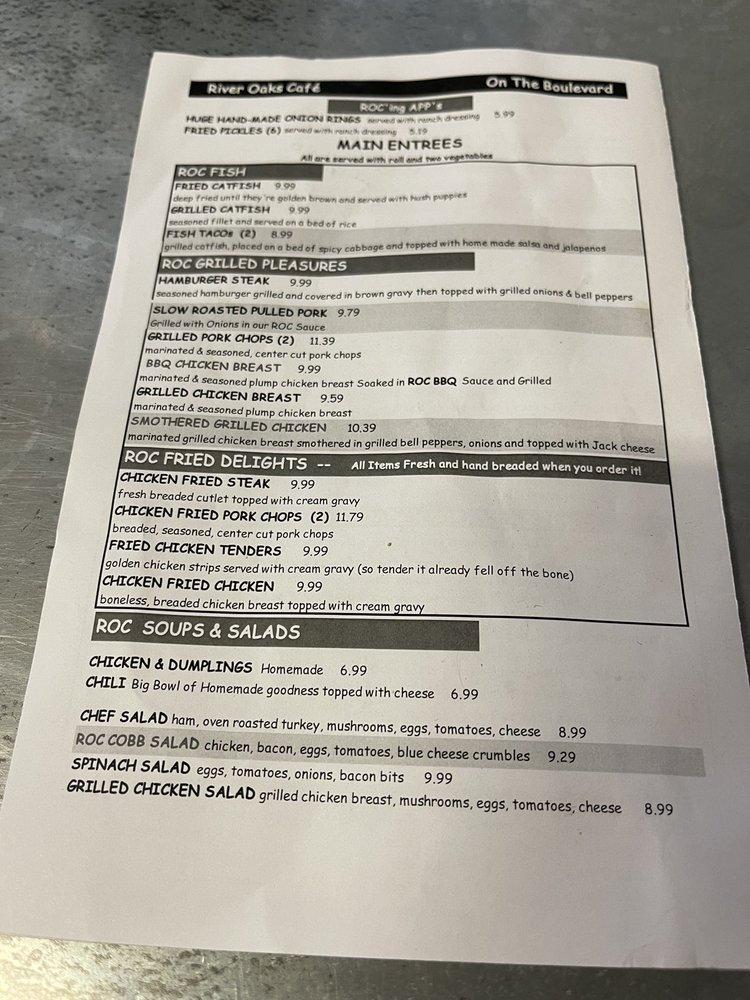 Menu at River Oaks cafe, Fort Worth