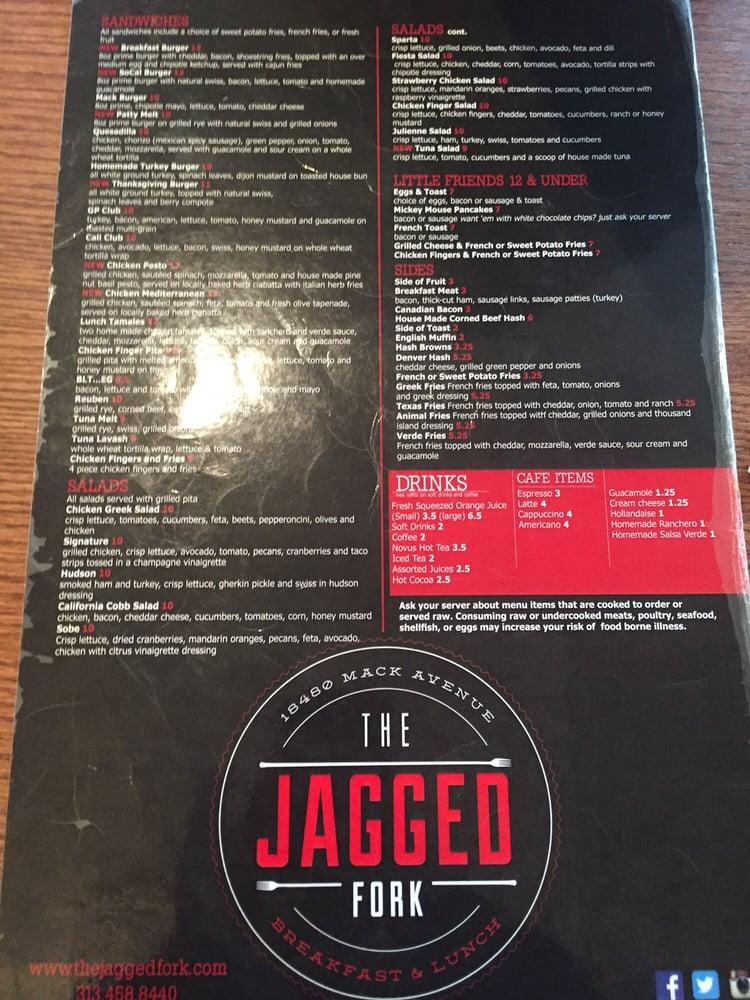 Menu at The Jagged Fork restaurant, Grosse Pointe Farms