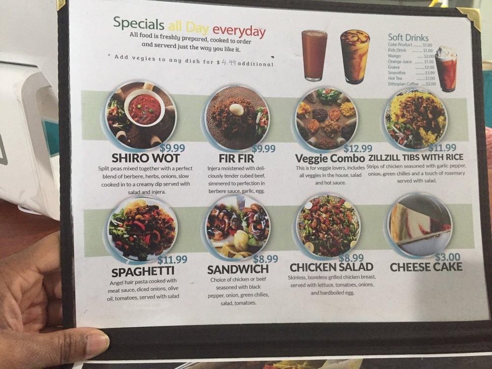 Menu at Addis Restaurant, Columbus