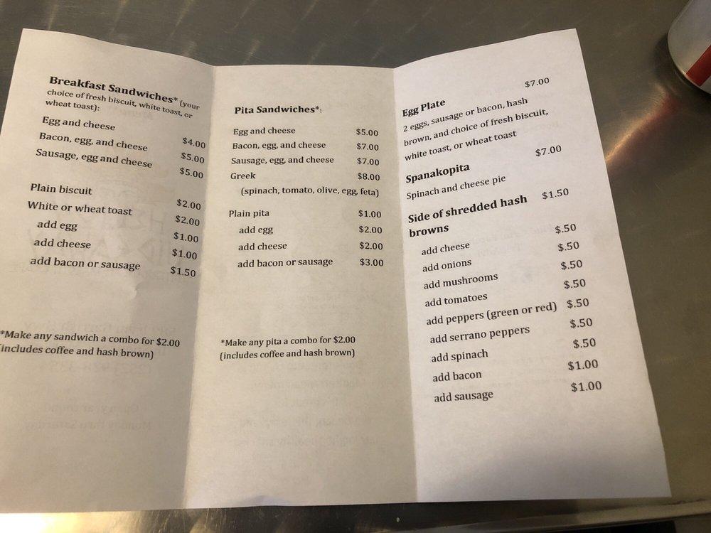 Menu at Helios' Hideaway restaurant, Ocracoke