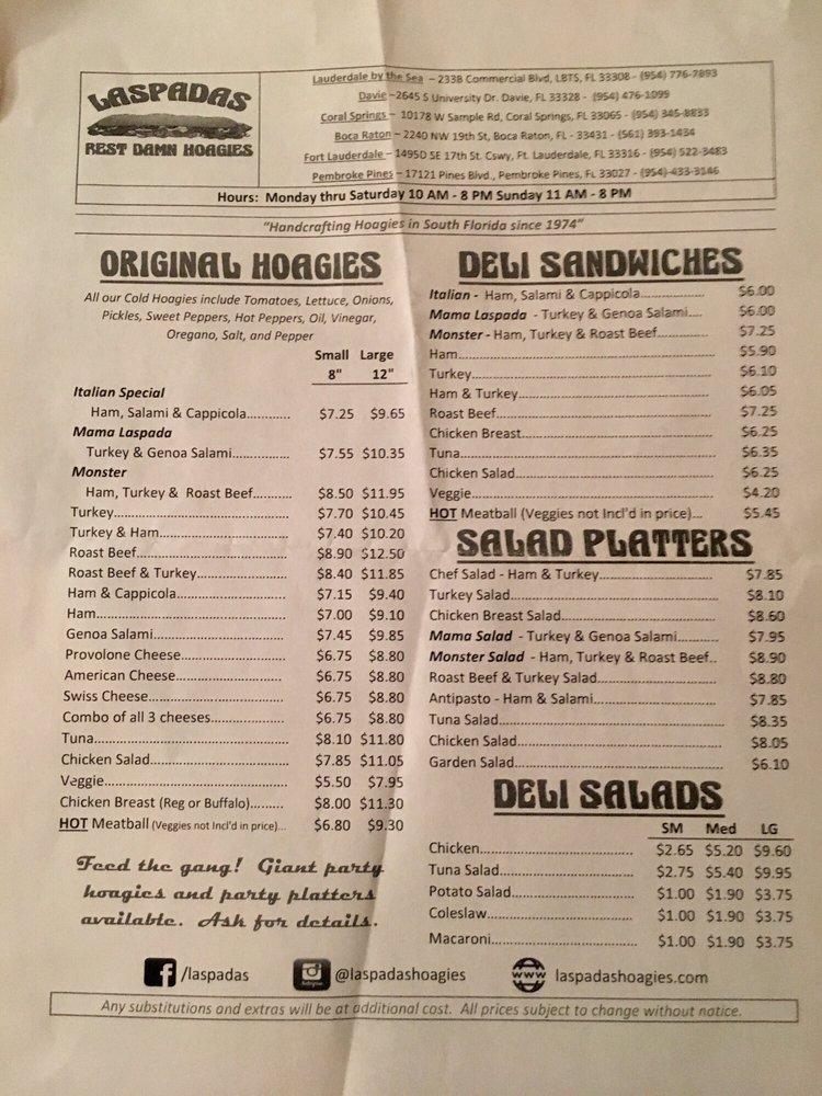 Carta del restaurante Laspada's Original Hoagies - Lauderdale-By-The ...