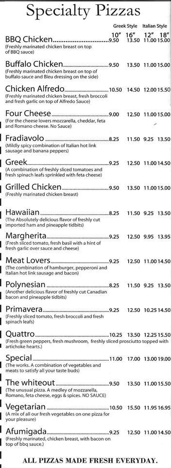 Menu at Pizza Pizzazz pizzeria, Pepperell