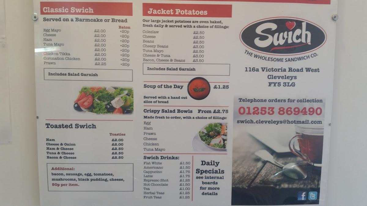Menu at Swich cafe, Blackpool