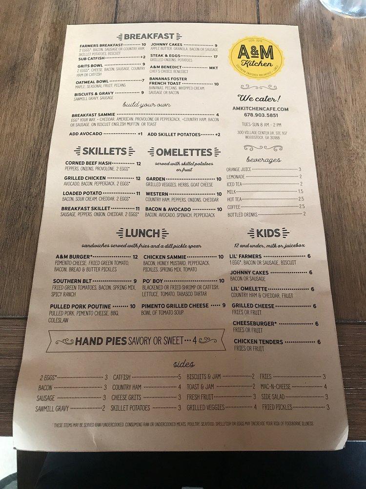 Menu at A&M Kitchen restaurant, Woodstock