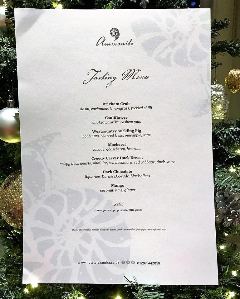 Menu at Alexandra Hotel & Restaurant, Lyme Regis