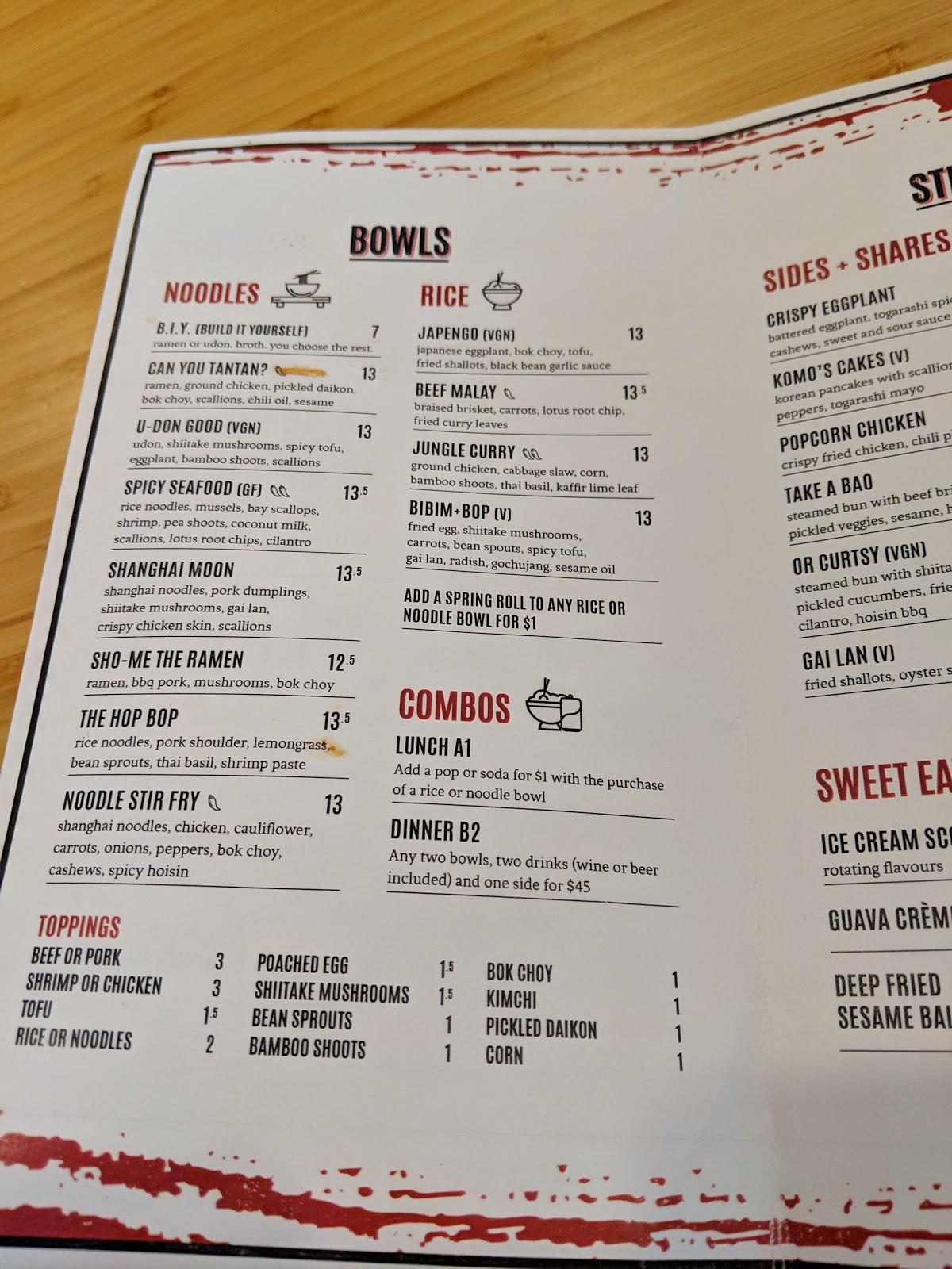 Menu at Hop Bop Noodle Shop restaurant, Newmarket