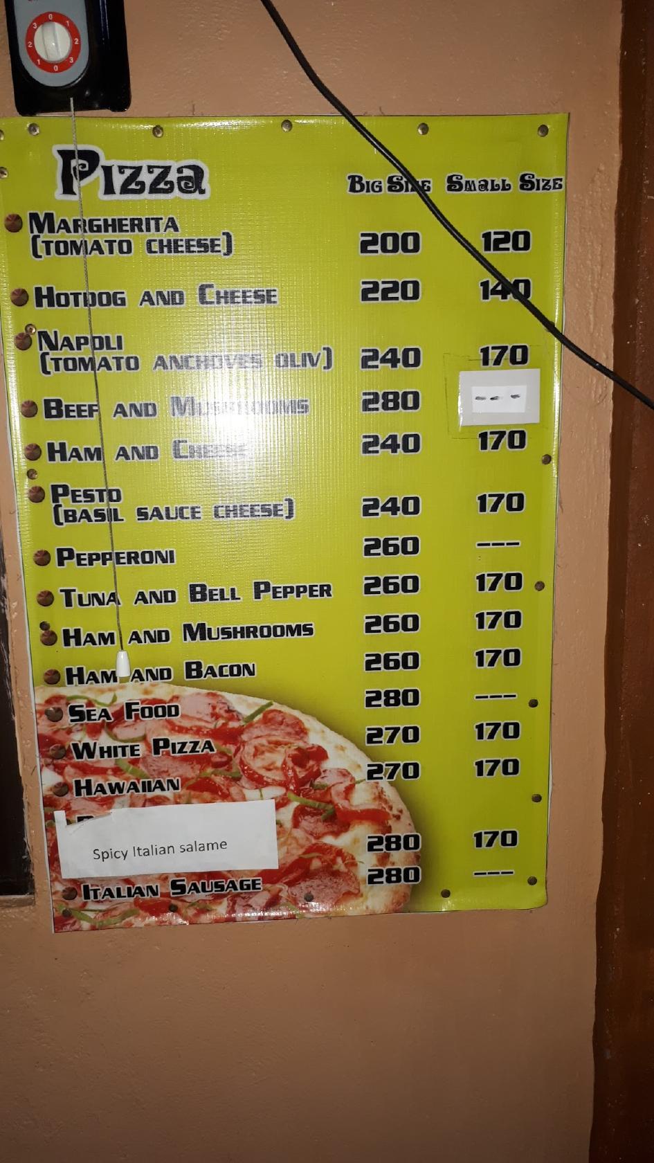 Menu at Mino's Italian Pizza restaurant, Badoc