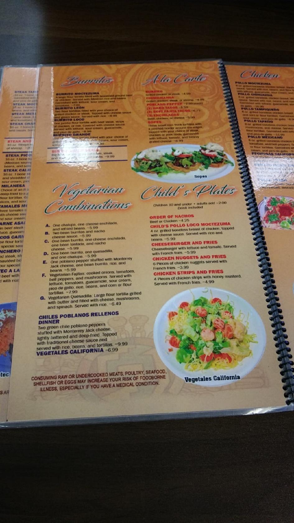 Menu at Moctezuma Grill 2 restaurant, Wynne
