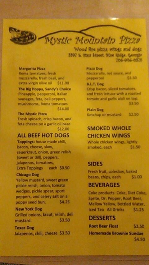 Menu at Mystic Mountain Pizza pizzeria, Blue Ridge, E 1st St