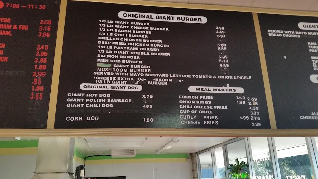 Menu at Original Giant Burger restaurant, San Leandro, 750 Doolittle Dr