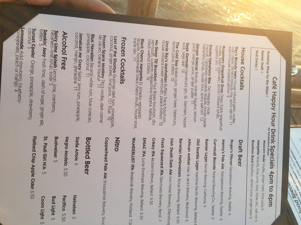 Menu at Ray's Boathouse restaurant, Seattle