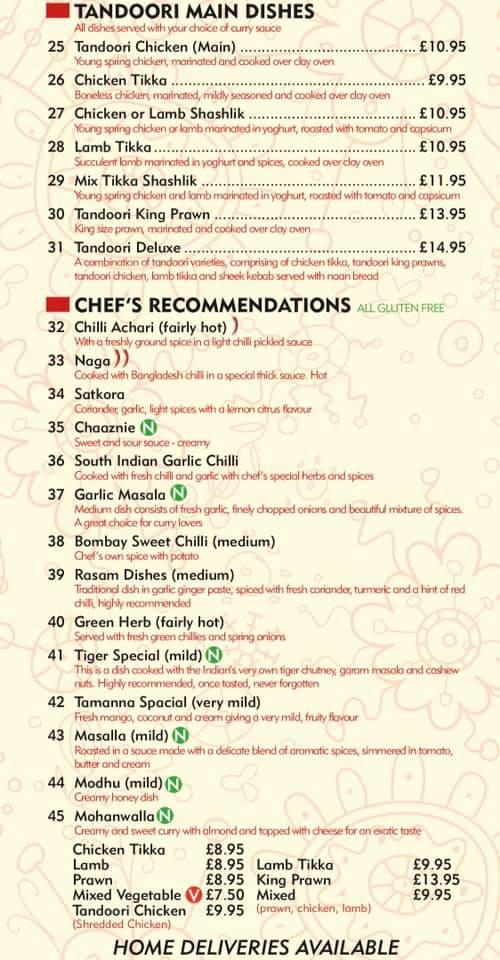 Menu at Shimla restaurant, Beauly