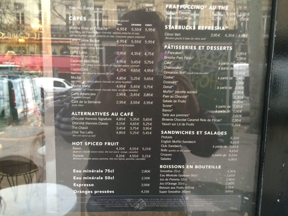 Menu at Starbucks cafe, Paris, 3 Bd des Capucines