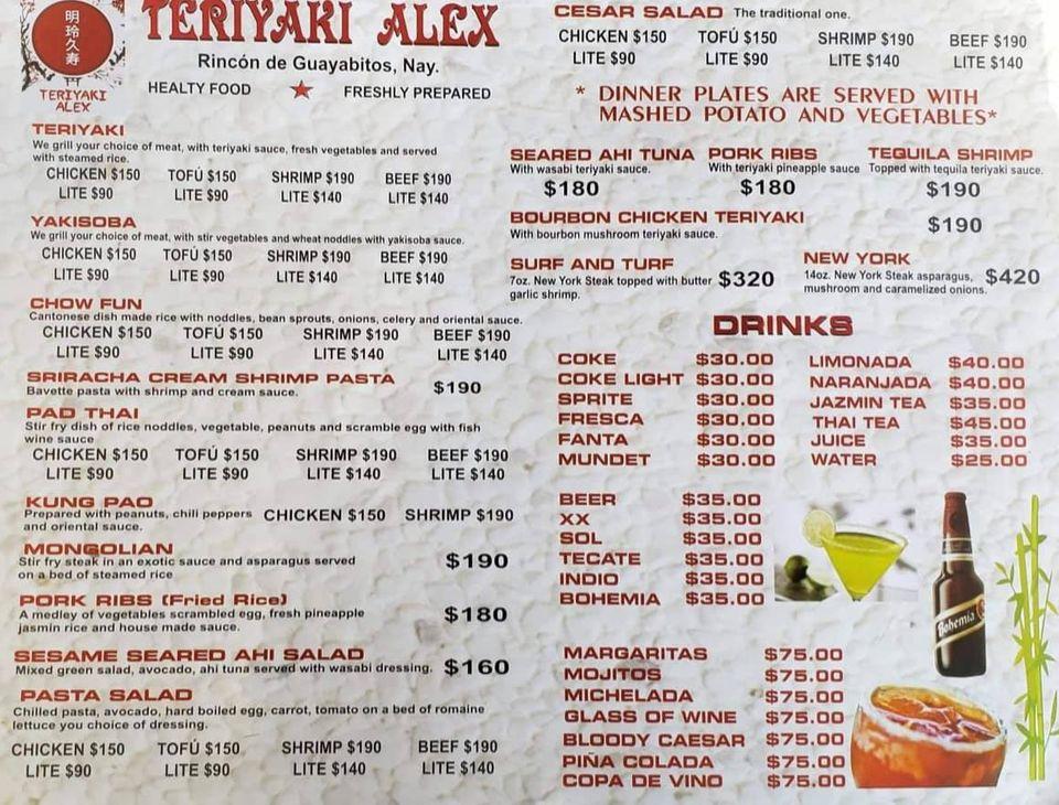 Menu at Teriyaki Alex restaurant, Rincón de Guayabitos, And. Artesanal ...