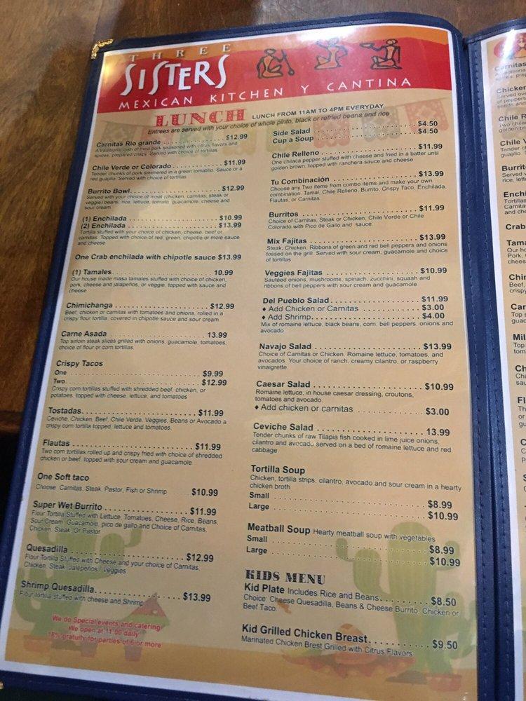 Menu at Three Sisters pub & bar, Sacramento