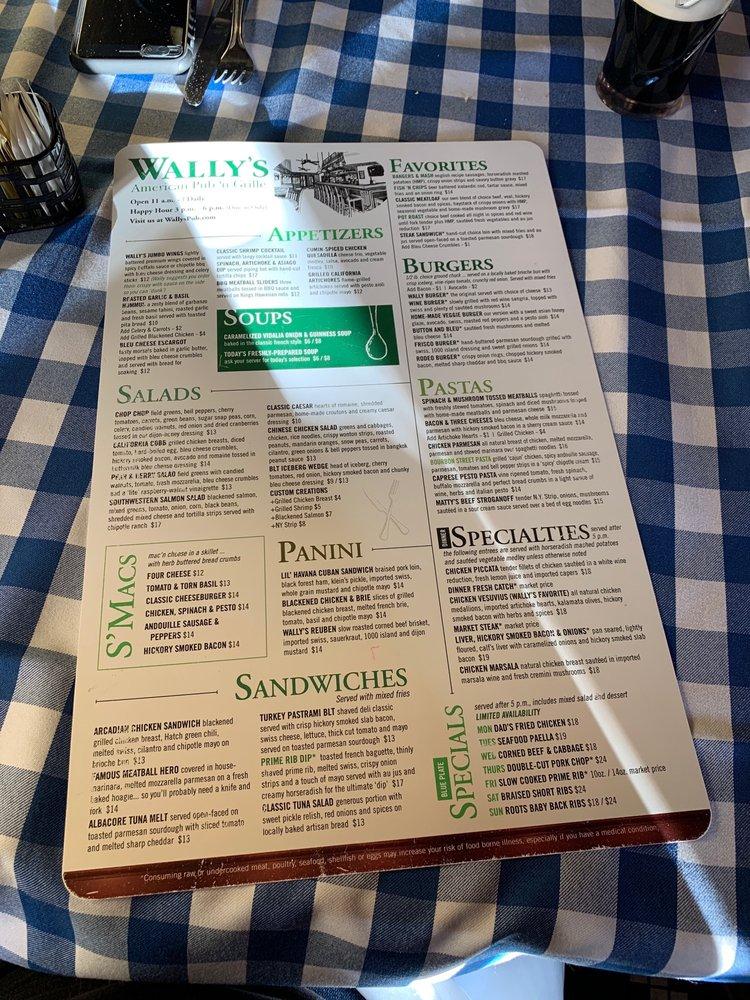 Menu at Wally's American Pub N Grill, Phoenix